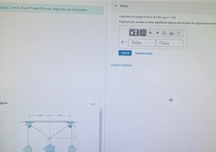 Solved Part A Figute 1), blocks D and F weigh 5 tb oach. | Chegg.com