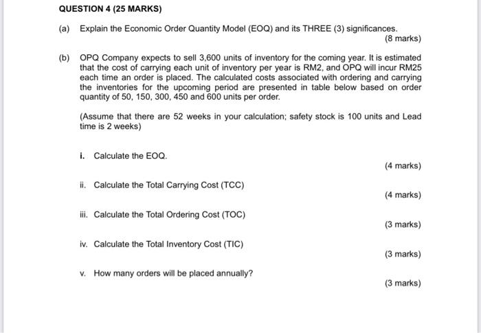 A Explain The Economic Order Quantity Model Eoq