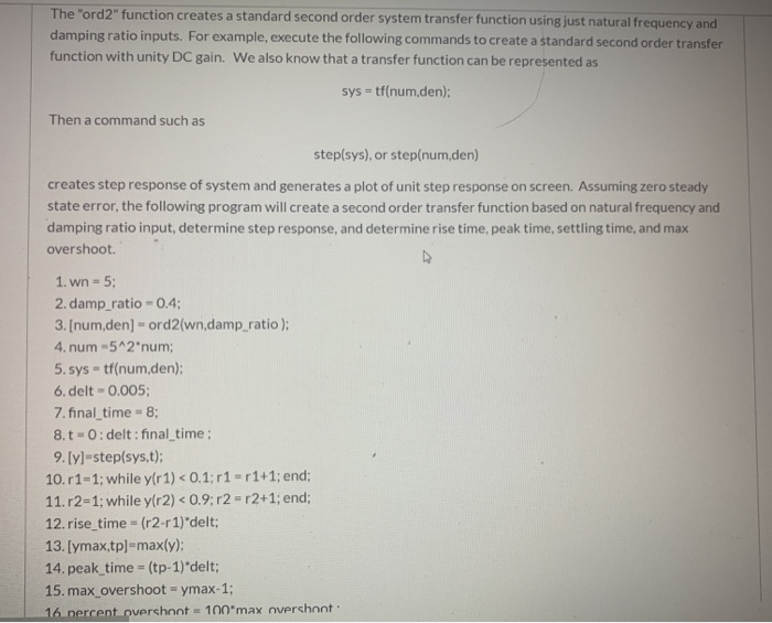 The "ord2" function creates a standard second order | Chegg.com