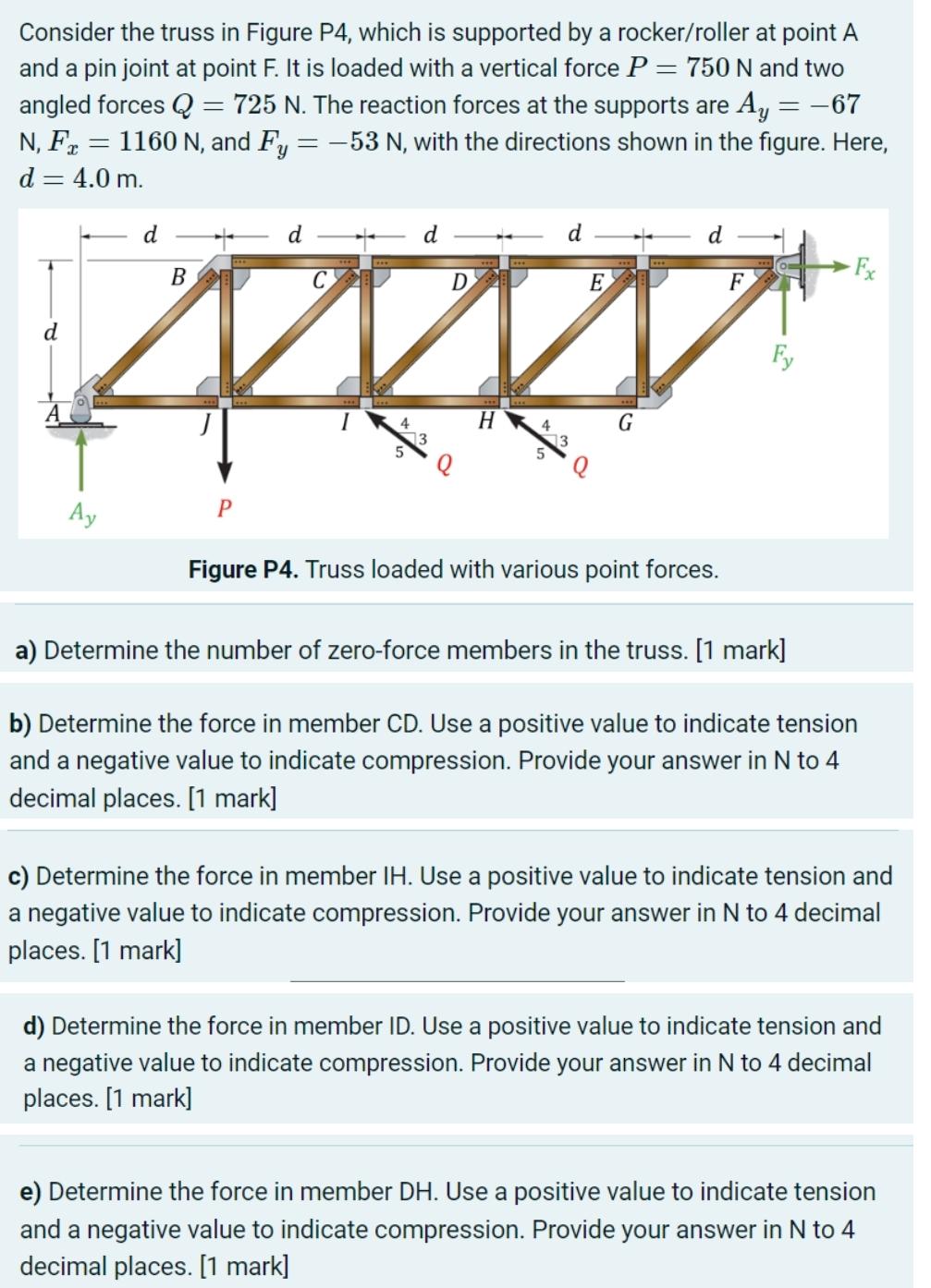 Solved Consider the truss in Figure P4, ﻿which is supported | Chegg.com