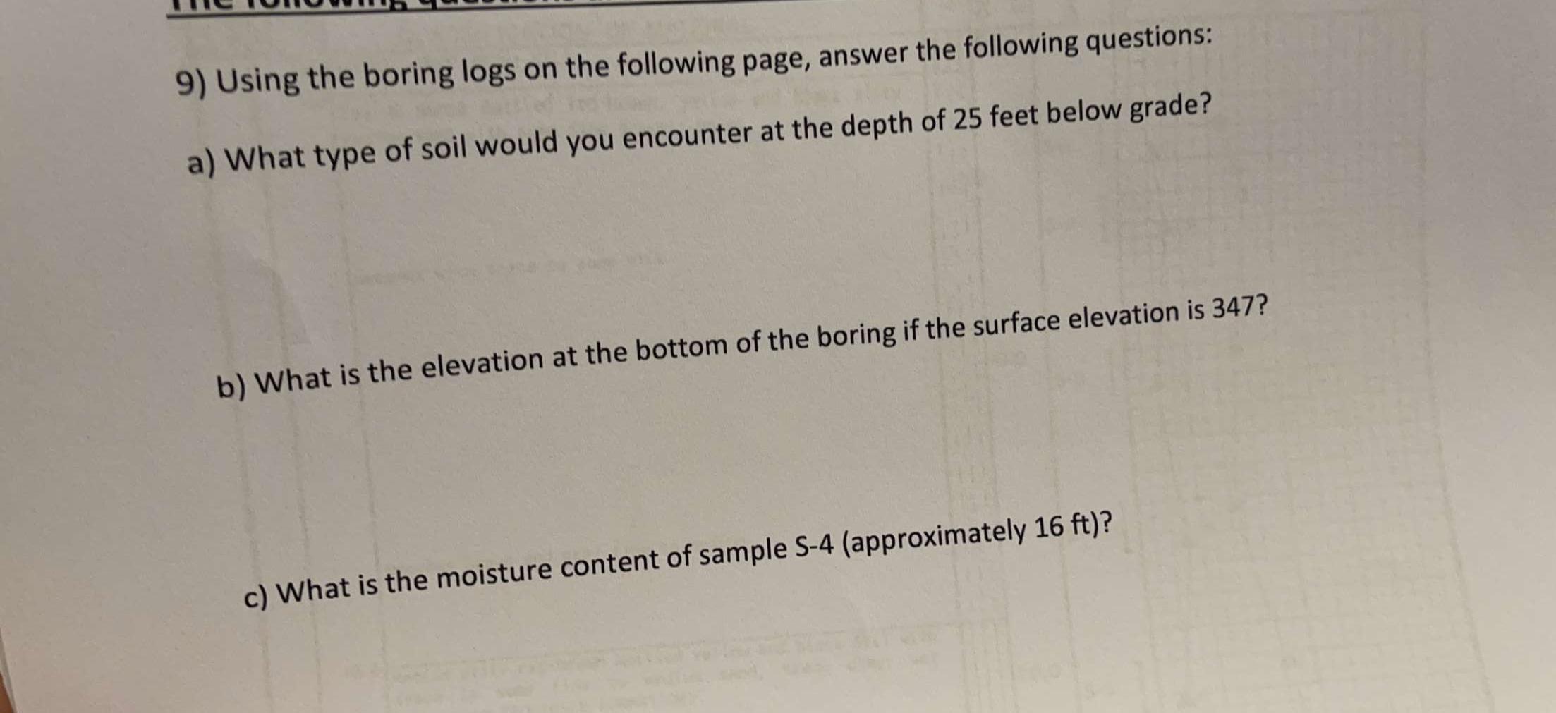 Solved Using the boring logs on the following page, answer | Chegg.com