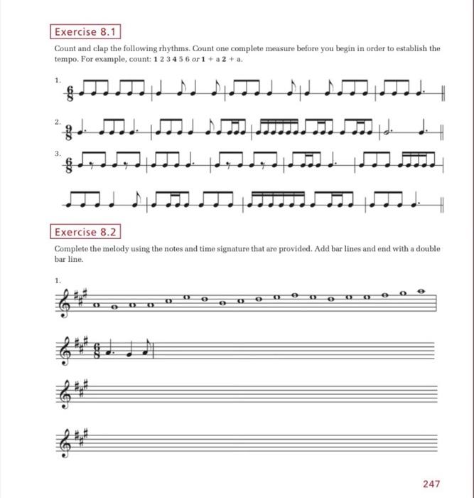 Exercise 8.1 Count and clap the following rhythms. | Chegg.com