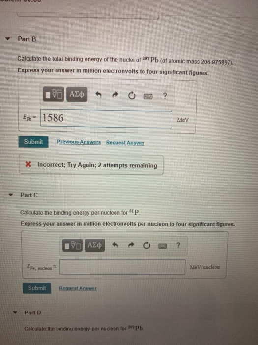 Solved Part B Calculate the total binding energy of the | Chegg.com