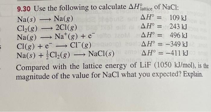 Solved S 9.30 Use the following to calculate AH lattice of | Chegg.com