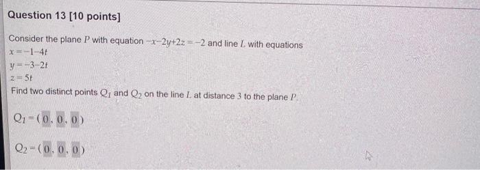Solved Consider the plane P with equation −x−2y+2z=−2 and | Chegg.com