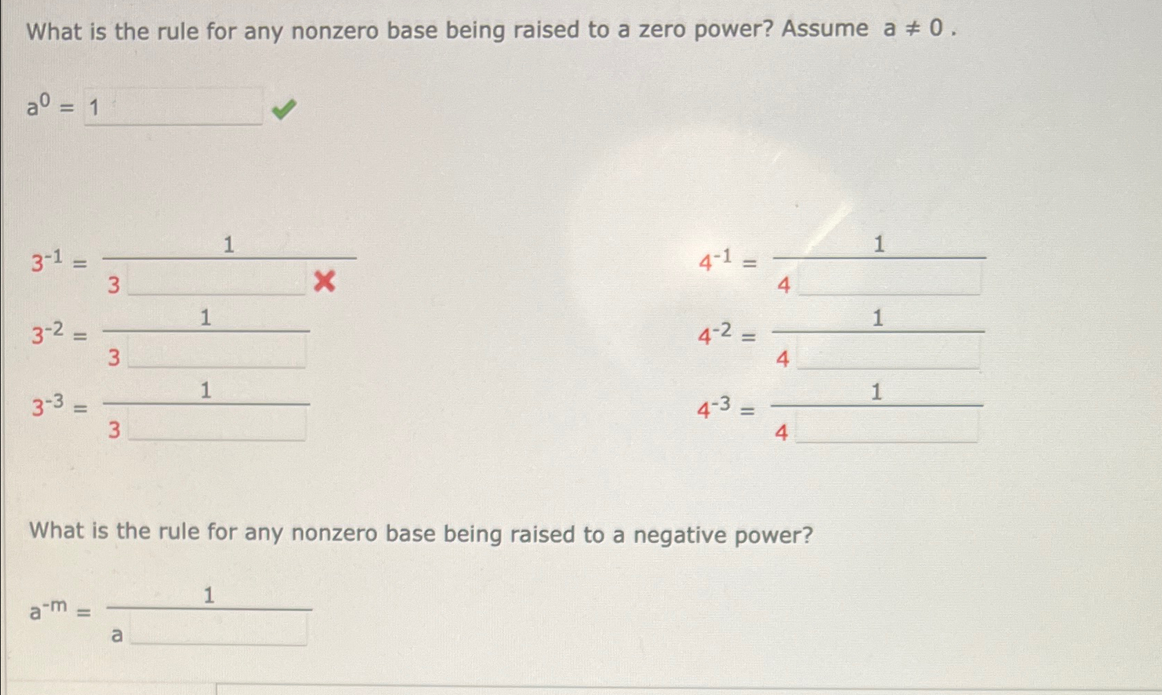 Solved What is the rule for any nonzero base being raised to | Chegg.com