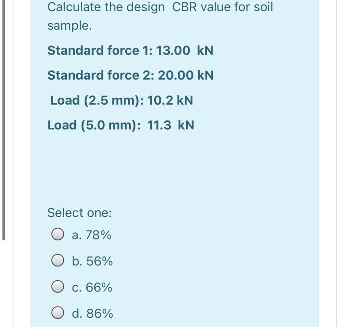 Solved Calculate the design CBR value for soil sample. | Chegg.com
