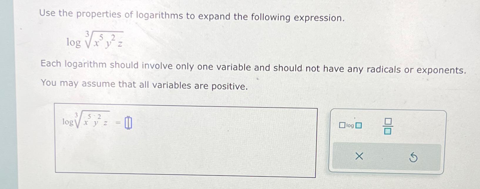 Solved Use the properties of logarithms to expand the | Chegg.com