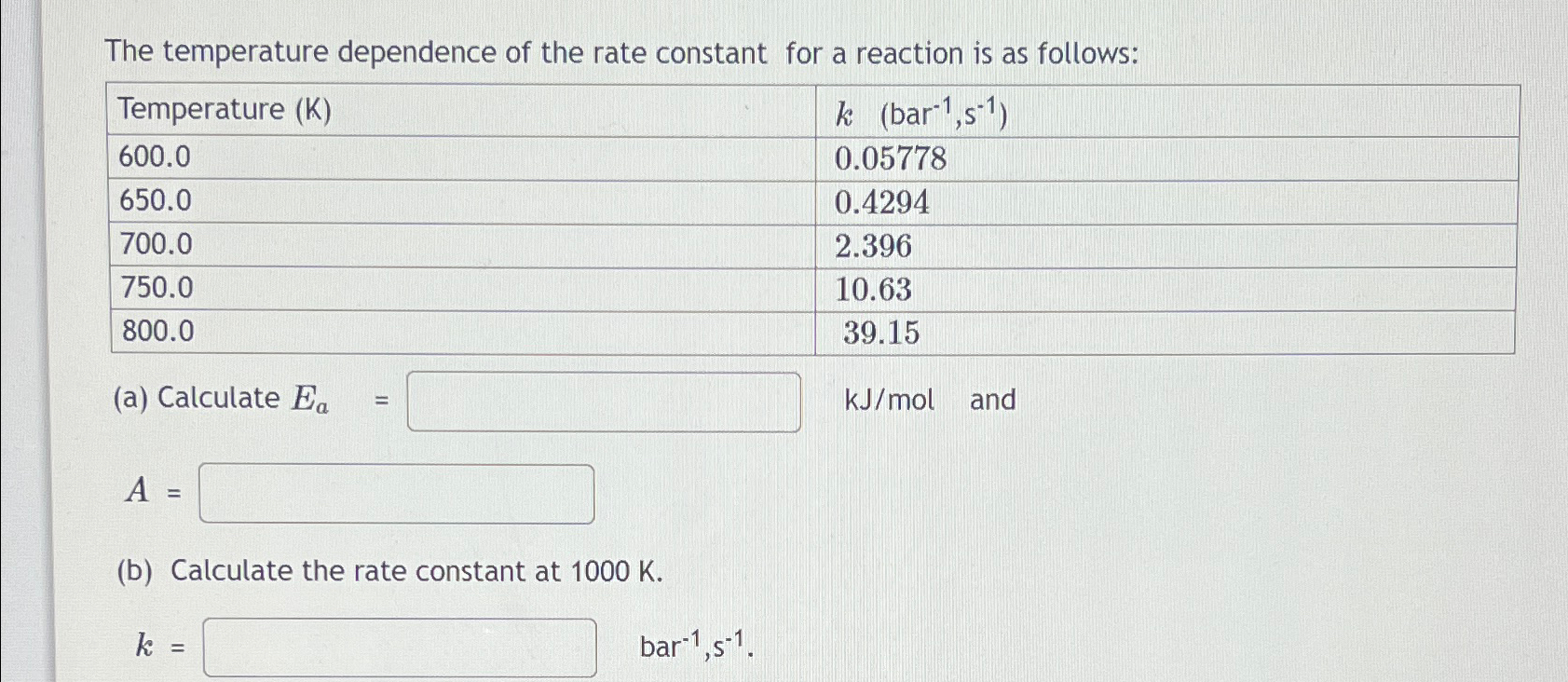 Solved The temperature dependence of the rate constant for a | Chegg.com