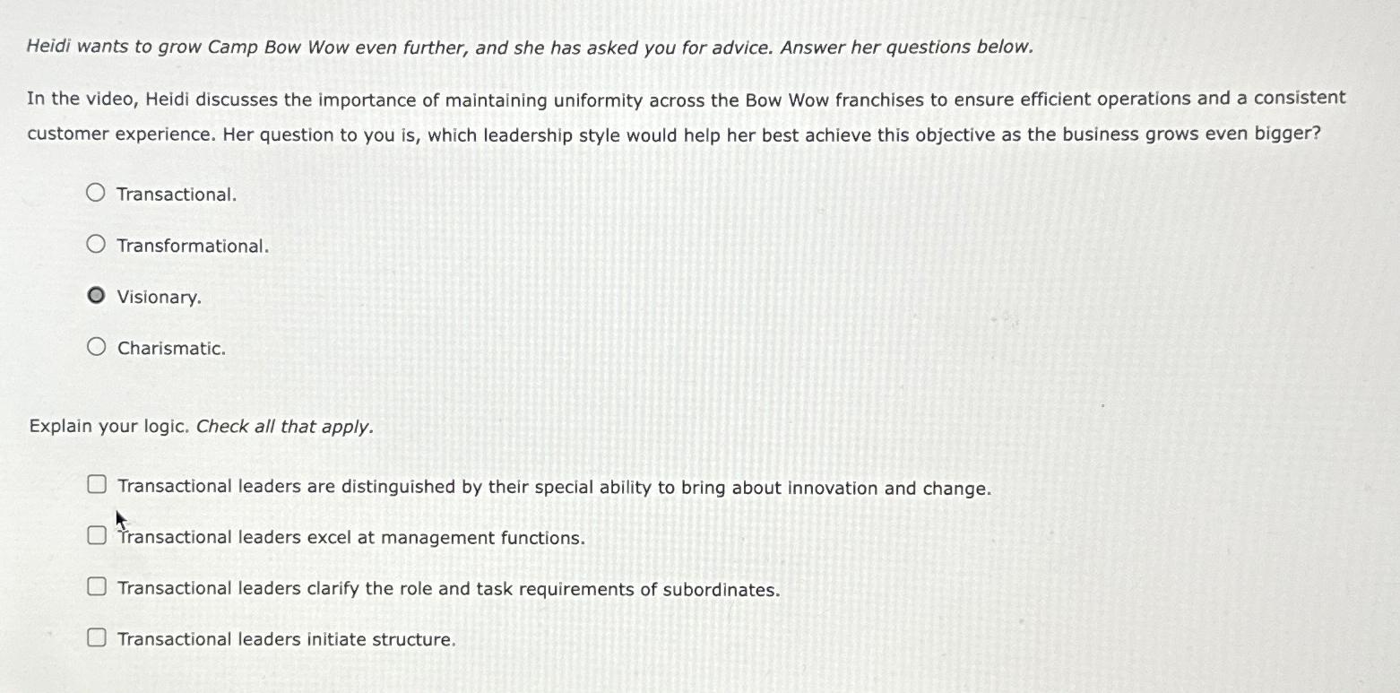 Solved Heidi wants to grow Camp Bow Wow even further, and | Chegg.com