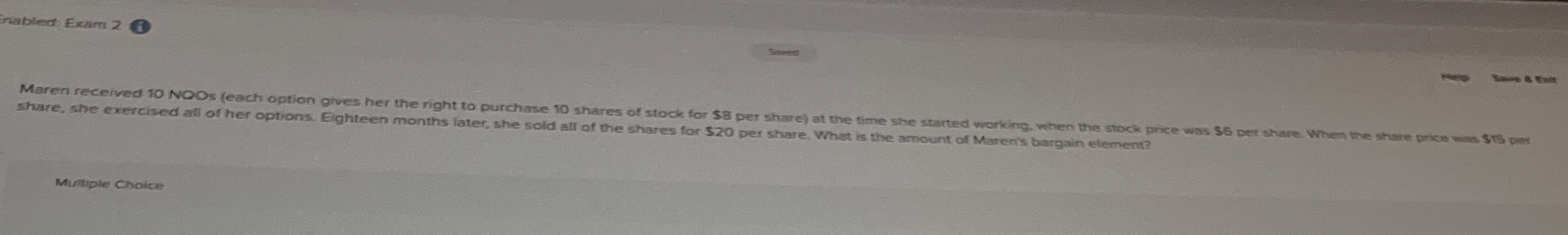 Solved inabled Exam 20share, sthe exercised all of her | Chegg.com