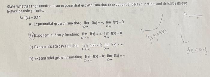 Solved State whether the function is an exponential growth | Chegg.com