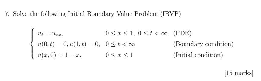Solved 7. Solve the following Initial Boundary Value Problem | Chegg.com
