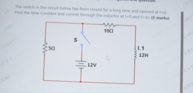 Solved The switch in the circuit below has been closed for a | Chegg.com