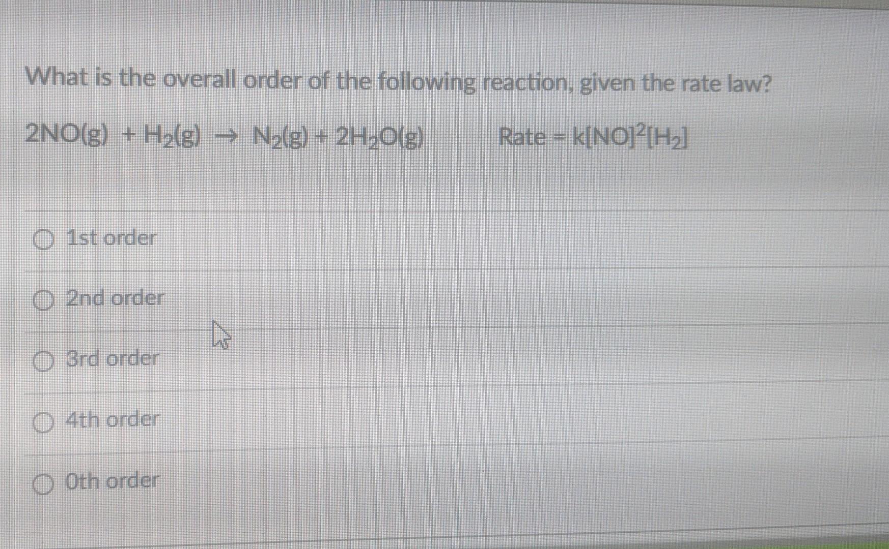 Solved What is the overall order of the following reaction, | Chegg.com