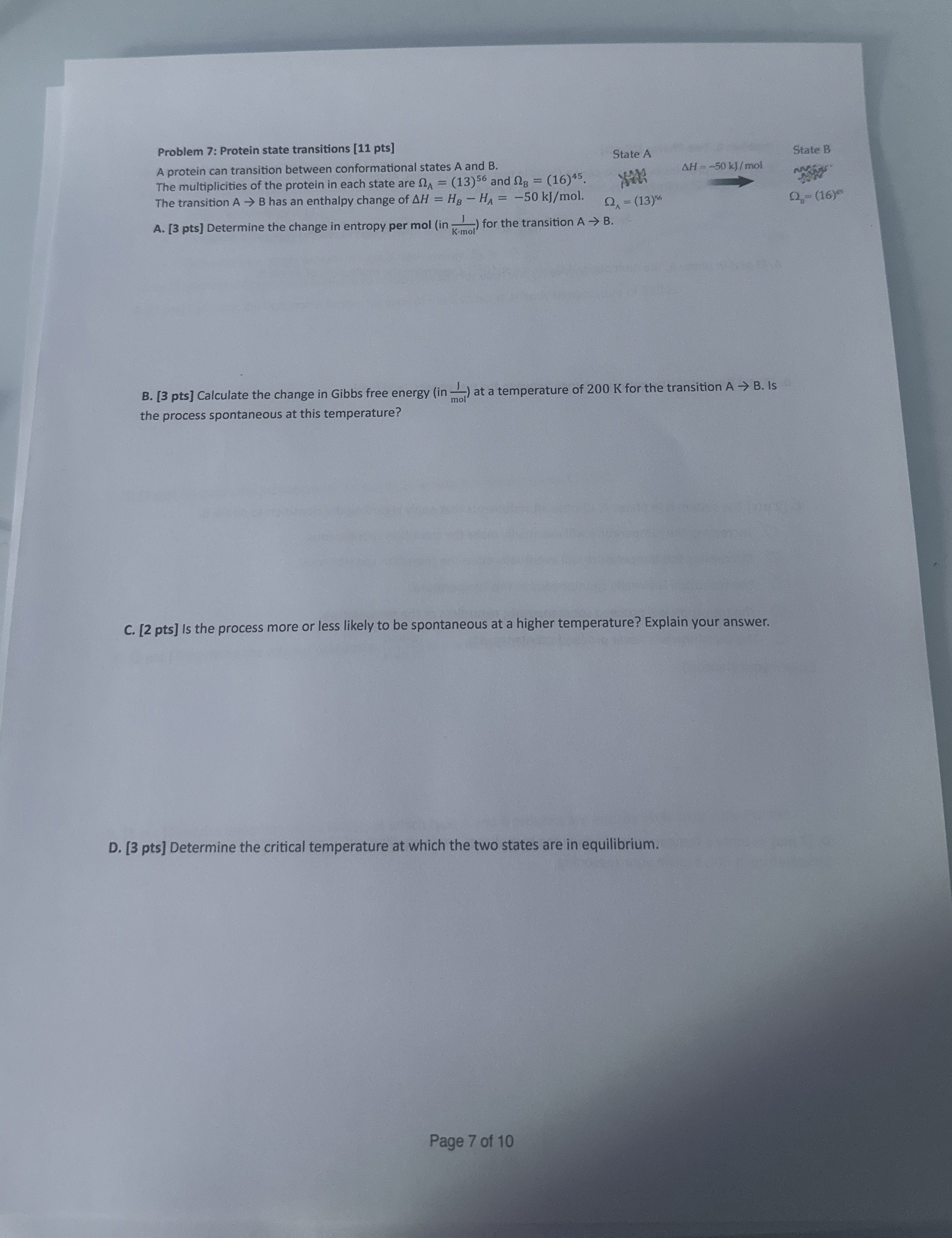Solved Problem 7: Protein state transitions [11 ﻿pts]A | Chegg.com