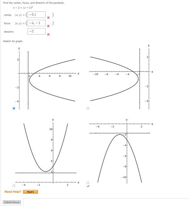 Solved Find the vertex, focus, and directrix of the | Chegg.com