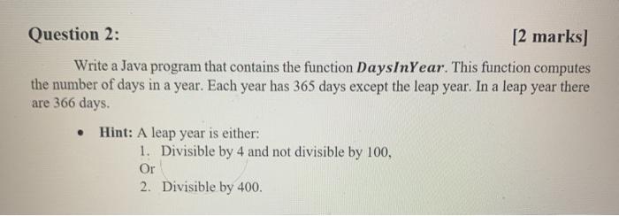 Solved Question 2: [2 marks] Write a Java program that | Chegg.com
