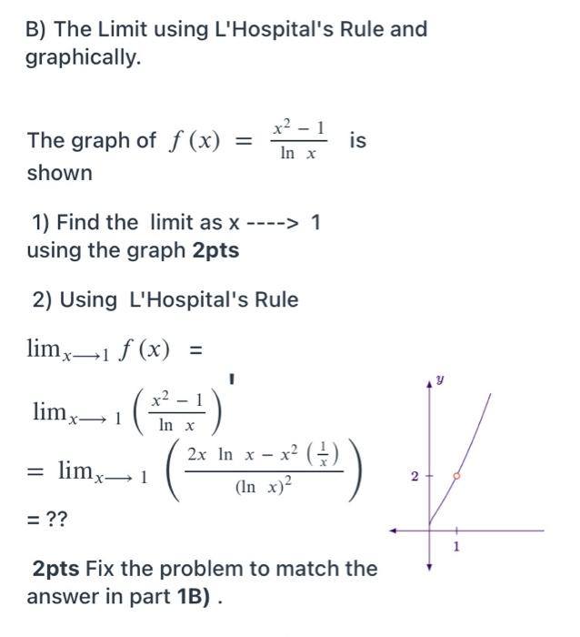 Solved B) The Limit using L'Hospital's Rule and graphically. | Chegg.com