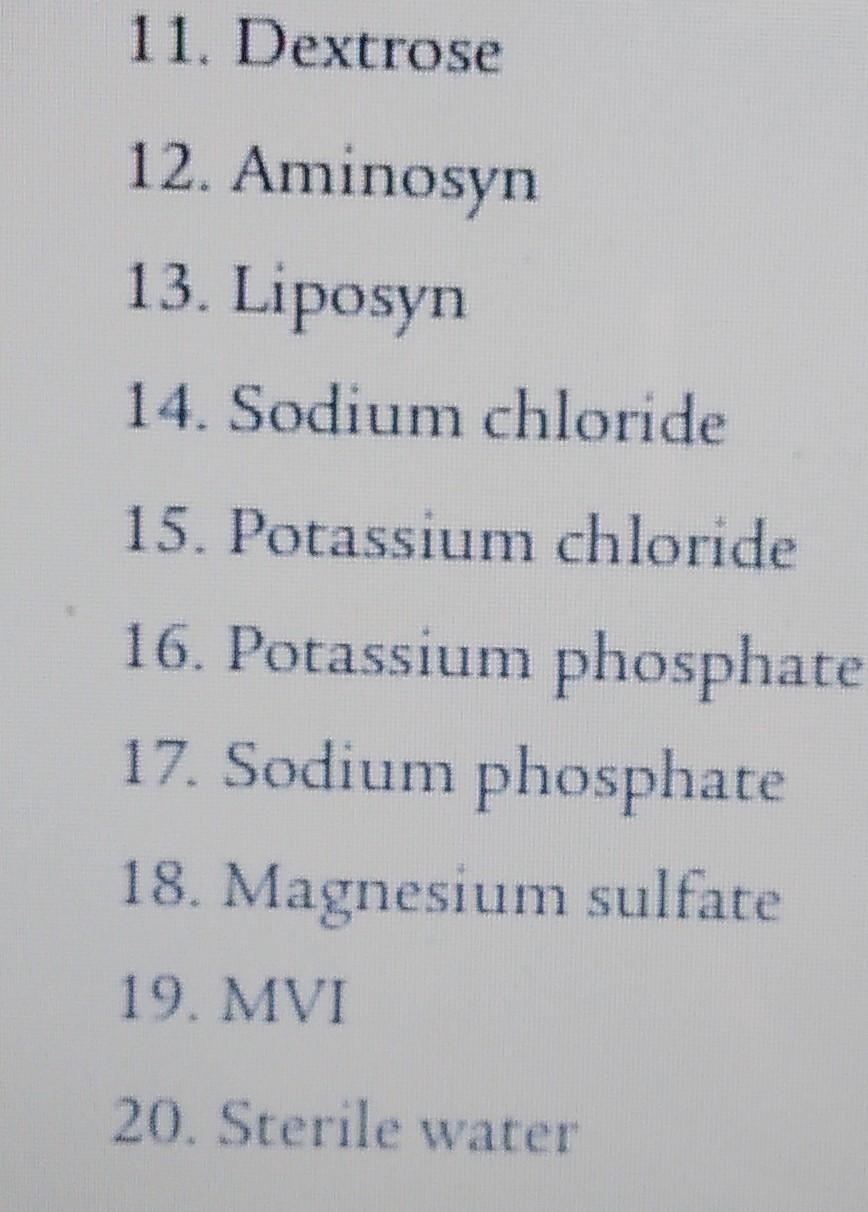 For questions 11-20, use the TPN order provided | Chegg.com