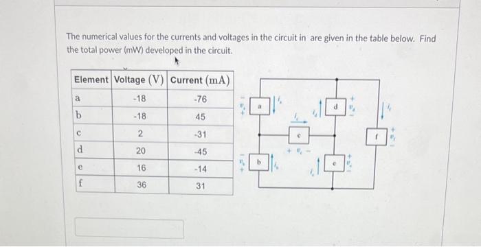 Solved The numerical values for the currents and voltages in | Chegg.com
