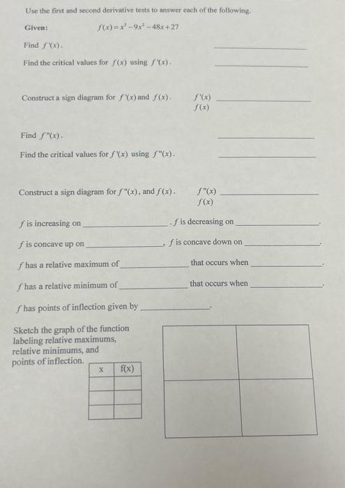 Solved Use the first and second derivative tests to answer | Chegg.com