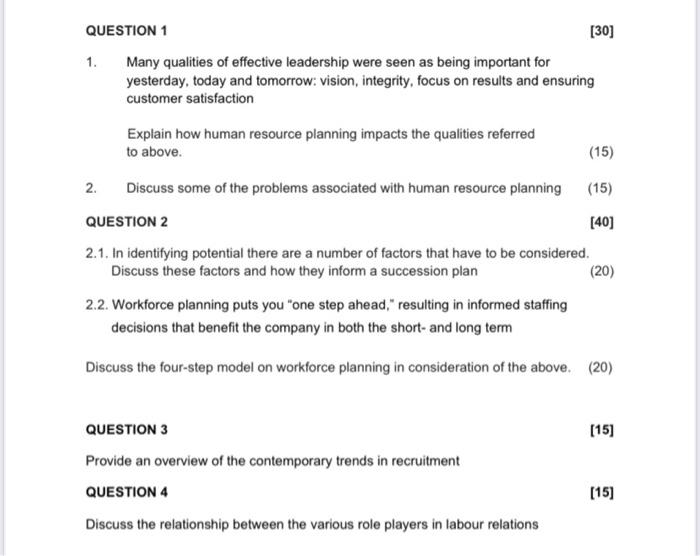 Solved QUESTION 1 [30] 1. Many qualities of effective | Chegg.com
