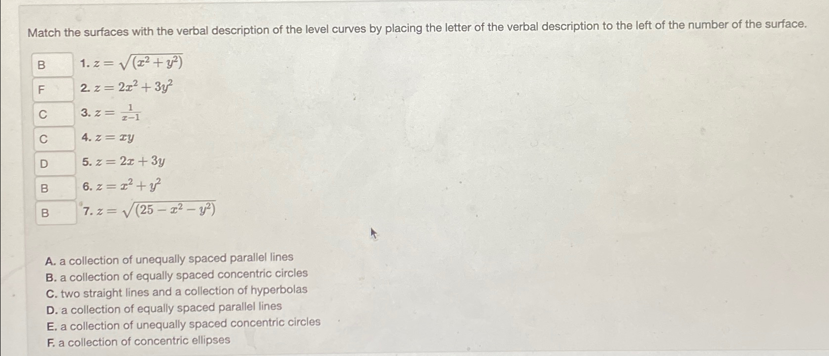 Solved Match the surfaces with the verbal description of the | Chegg.com