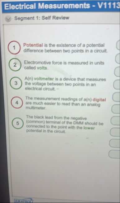 Solved Electrical Measurements - ﻿V111sSegment 1: Self | Chegg.com