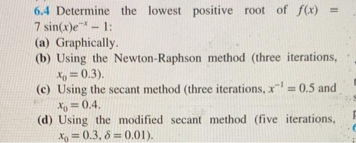 Solved 6 4 Determine The Lowest Positive Root Of F X