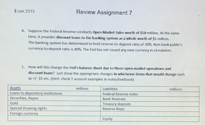 Solved Econ 2313 Review Assignment 7 A. Suppose the Federal | Chegg.com