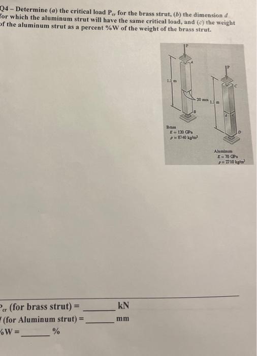 Solved Q4 - Determine (a) the critical load Pcr for the | Chegg.com