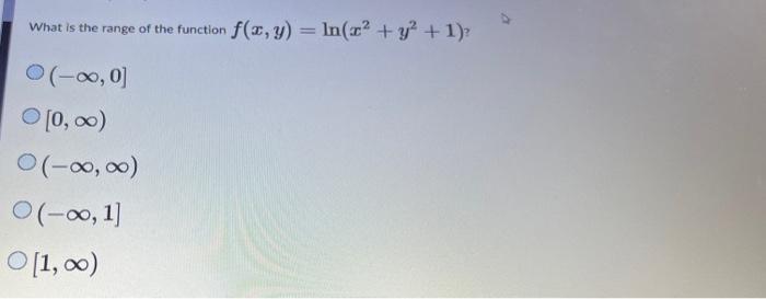 Solved What is the range of the function f(x,y)=ln(x2+y2+1) | Chegg.com
