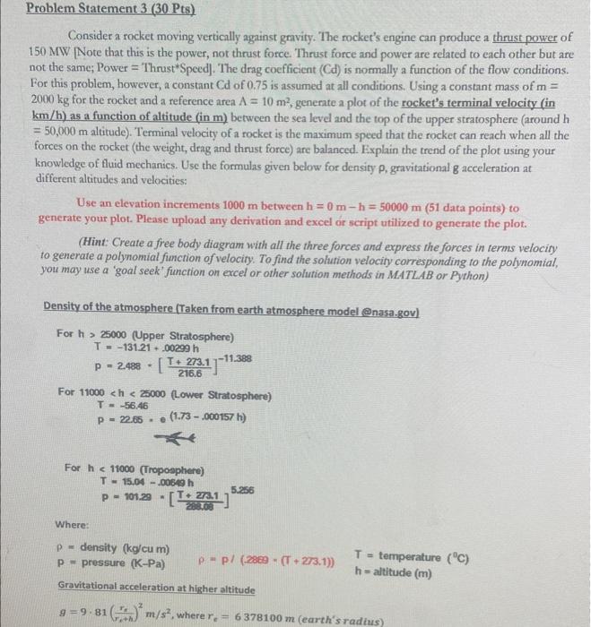 Problem Statement 3 (30 Pts) Consider a rocket moving | Chegg.com