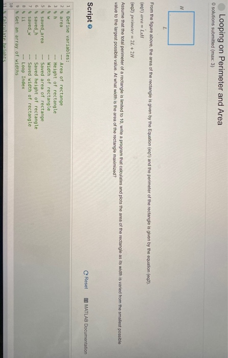 Solved Looping on Perimeter and Area O solutions submitted | Chegg.com