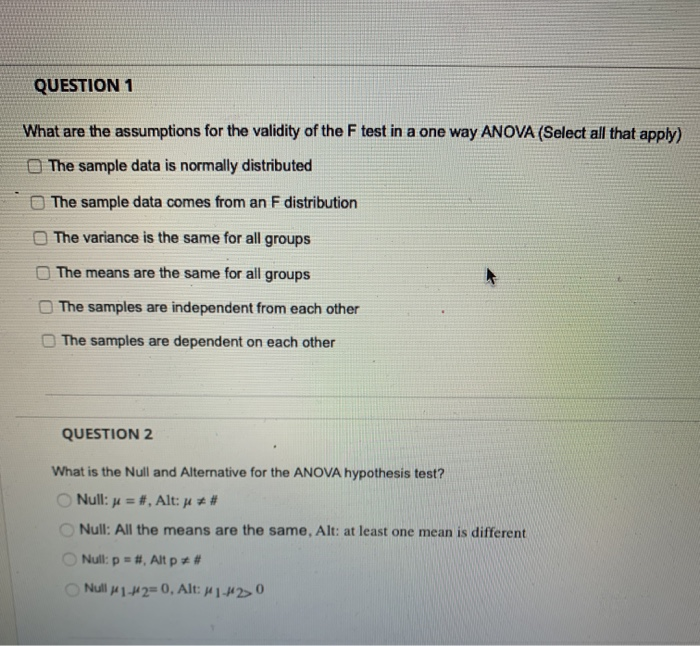 Solved QUESTION 1 What are the assumptions for the validity | Chegg.com