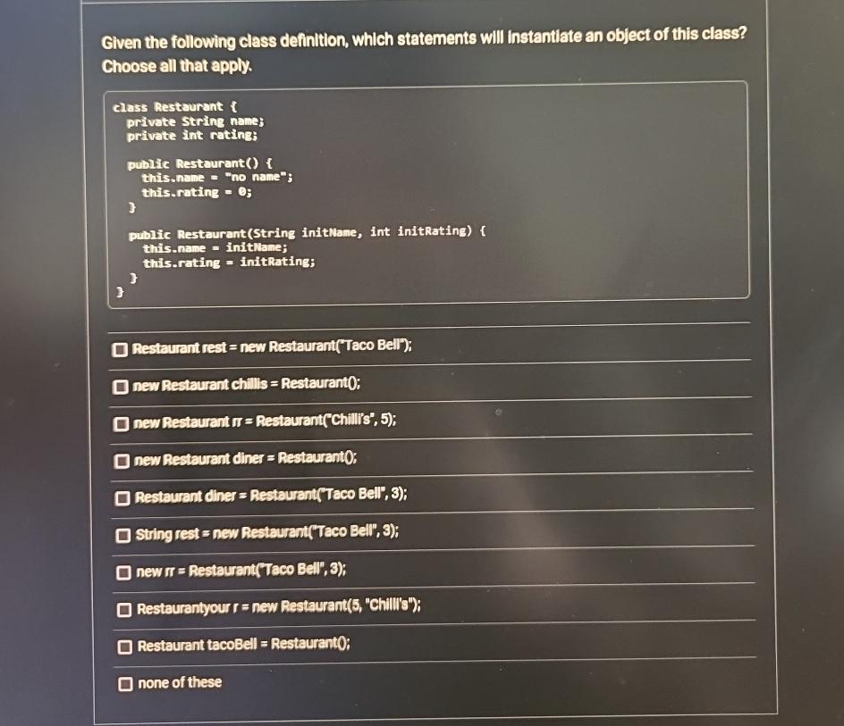 Solved Given the following class definition, which | Chegg.com