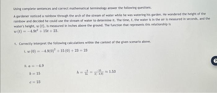 Solved Using complete sentences and correct mathematical | Chegg.com