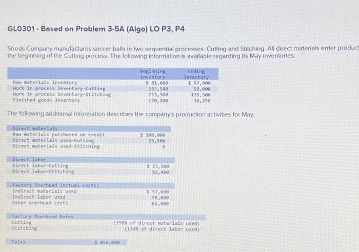 Solved GL0301-Based on Problem 3-5A (Algo) LO P3, P4 Strods | Chegg.com