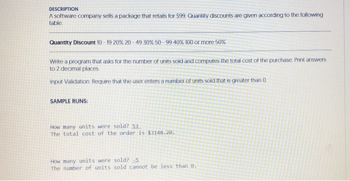 Solved DESCRIPTION A software company sells a package that | Chegg.com