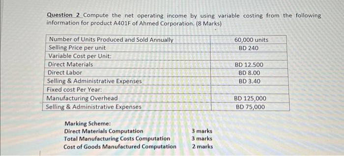 Solved Question 2 Compute the net operating income by using | Chegg.com