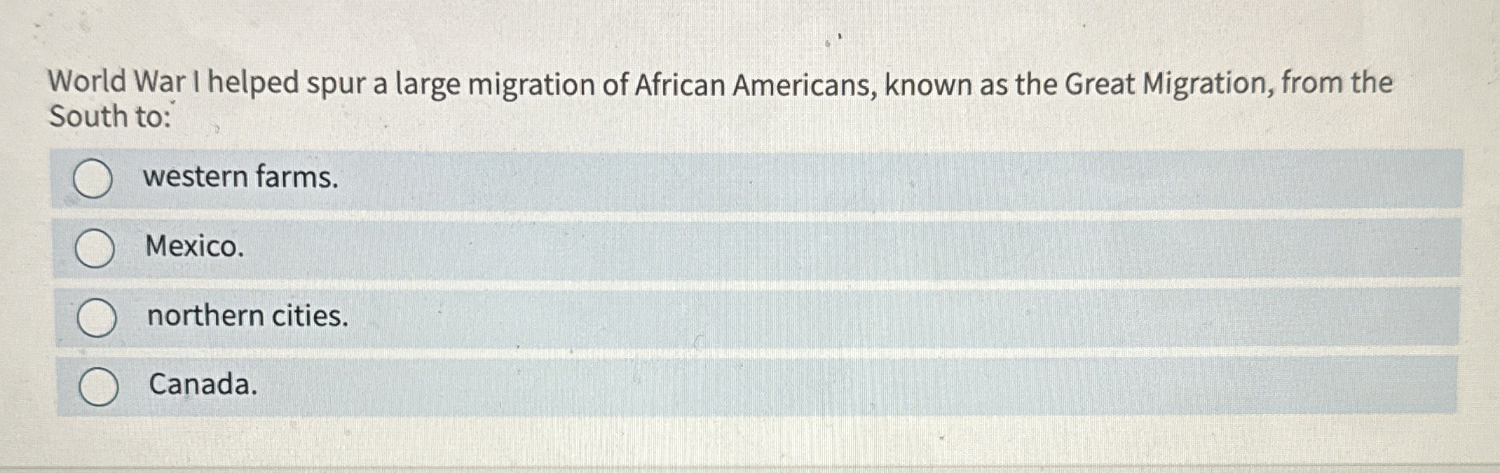 Solved World War I helped spur a large migration of African | Chegg.com