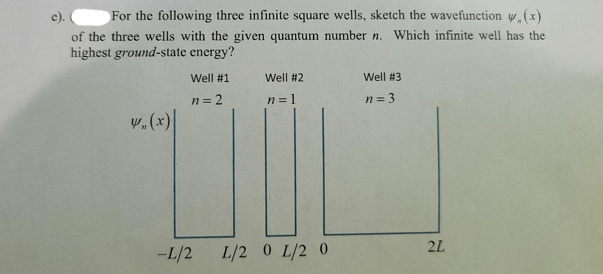 Solved e). For the following three infinite square wells, | Chegg.com