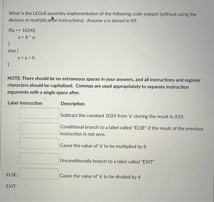 Solved What is the LEGv8 assembly implementation of the | Chegg.com