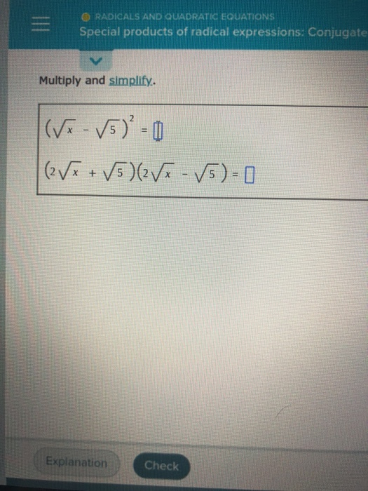 Solved O RADICALS AND QUADRATIC EQUATIONS Special products | Chegg.com