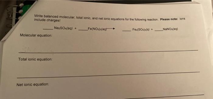 Solved I Write balanced molecular, total ionic, and net | Chegg.com