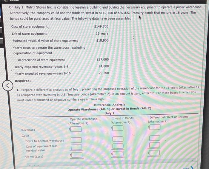 Solved On July 1, Matrix Stores Inc. is considering leasing | Chegg.com