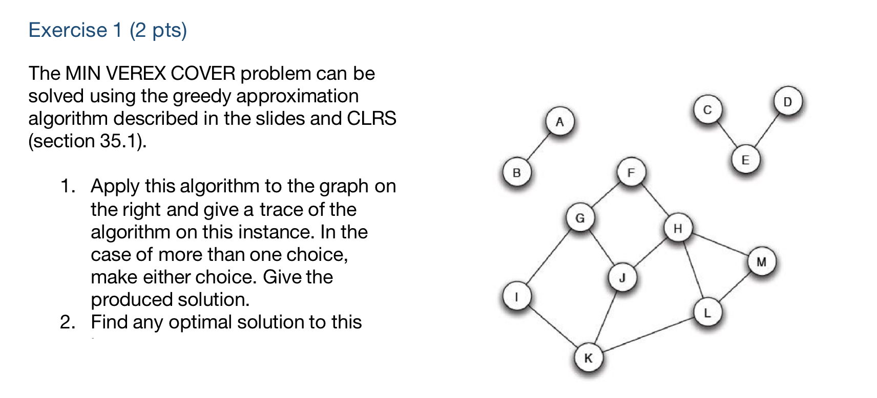 Solved Exercise 1 (2 ﻿pts)The MIN VEREX COVER problem can be | Chegg.com