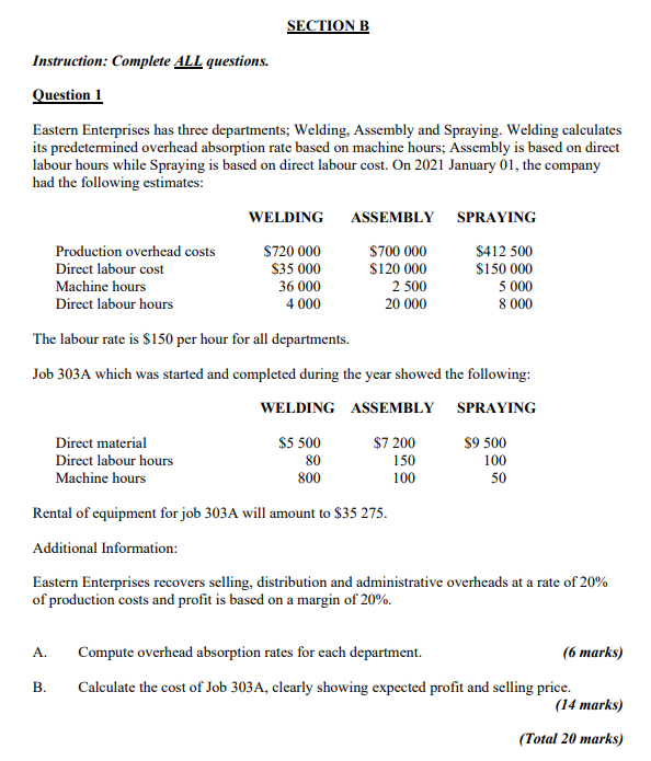 Solved SECTION BInstruction: Complete ) ﻿questions.Question | Chegg.com