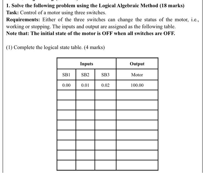 Solved (2) Write the logical algebraic function according to | Chegg.com